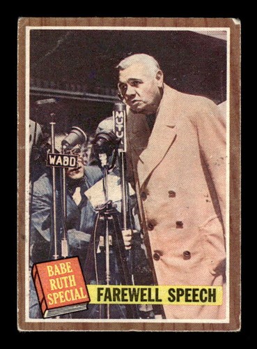 1962 Topps #144 Babe Ruth Special 10/Farewell Speech - VG -EXACT SCAN ...