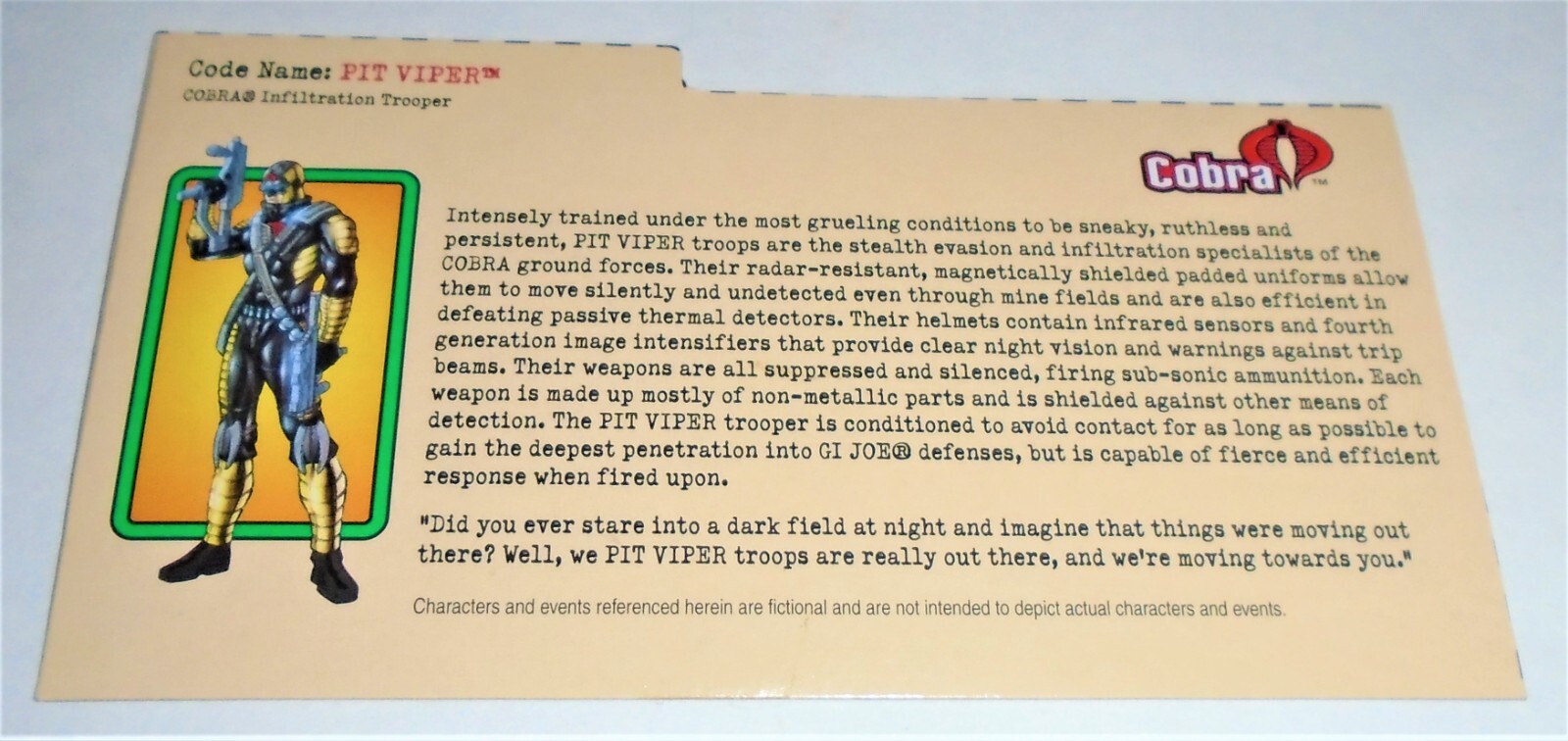 G I JOE File I.D. Card Filecard 2003 Pit Viper V1 | eBay