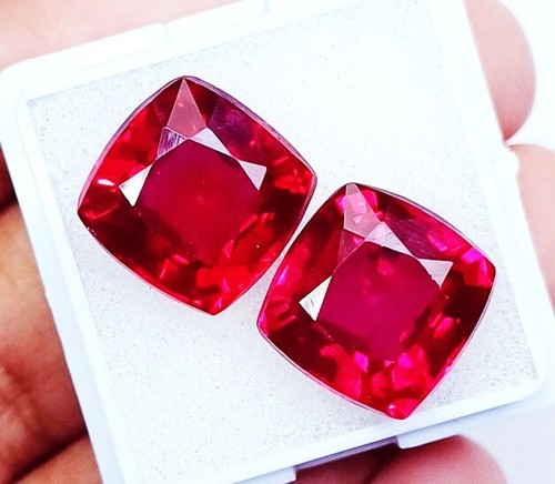 Natural Red Ruby Cushion Shape Loose Gemstone 18 Ct Certified Pair PR07 ...