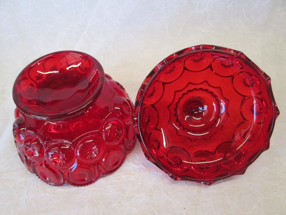 Moon and Stars RUBY RED Fenton LG Wright Covered Compote Candy Dish ...