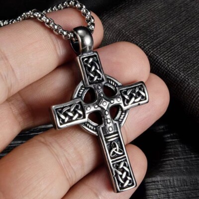 Irish Celtic Trinity Knot Cross Pendant Mens Womens Christian Necklace ...