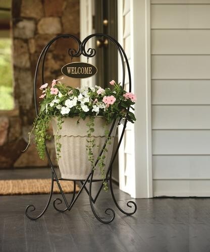 30" Black Metal Foldable Heart Plant Stand Curved Legs Decorative ...