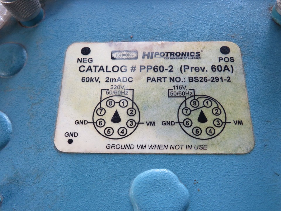 Hipotronics Model PP60-2 60kV mA DC High Voltage Power Supply Pack BS26 ...