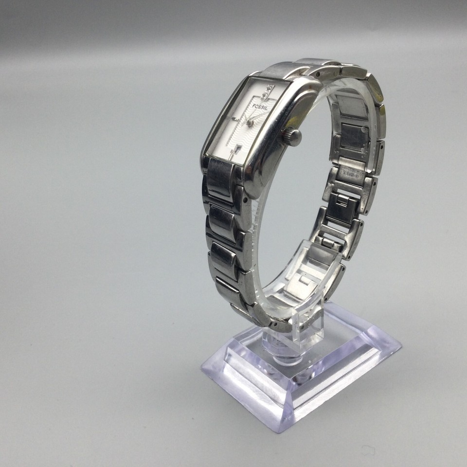 Fossil Tank Watch Women 23mm Silver Tone Rectangle Dial Date New ...