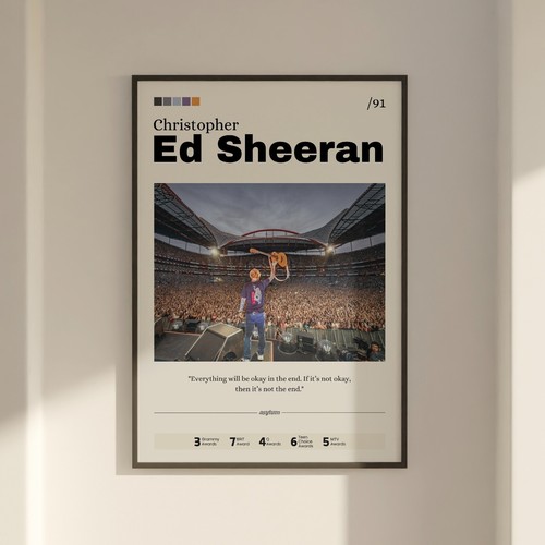 Ed Sheeran Poster, Ed Sheeran print fan gift, Artist print art, Ed ...