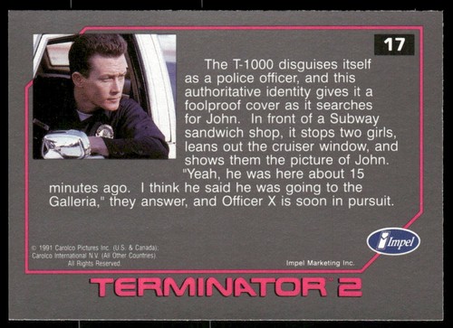1991 Impel Terminator 2: Judgment Day #17 Officer X Stalks Its Prey | eBay