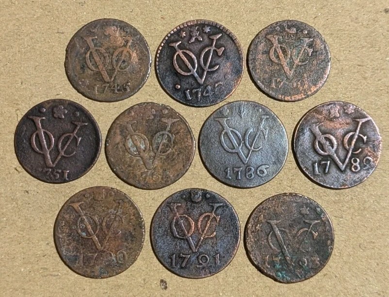 Lots 10 Pcs Dutch VOC 1 Duit 1745 - 1793 New York Penny Copper Coin ...