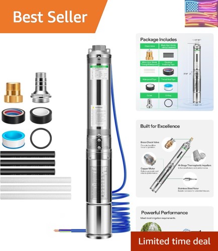 Durable 2HP Deep Well Water Pump - 37GPM Flow Rate, Brass Check Valve ...