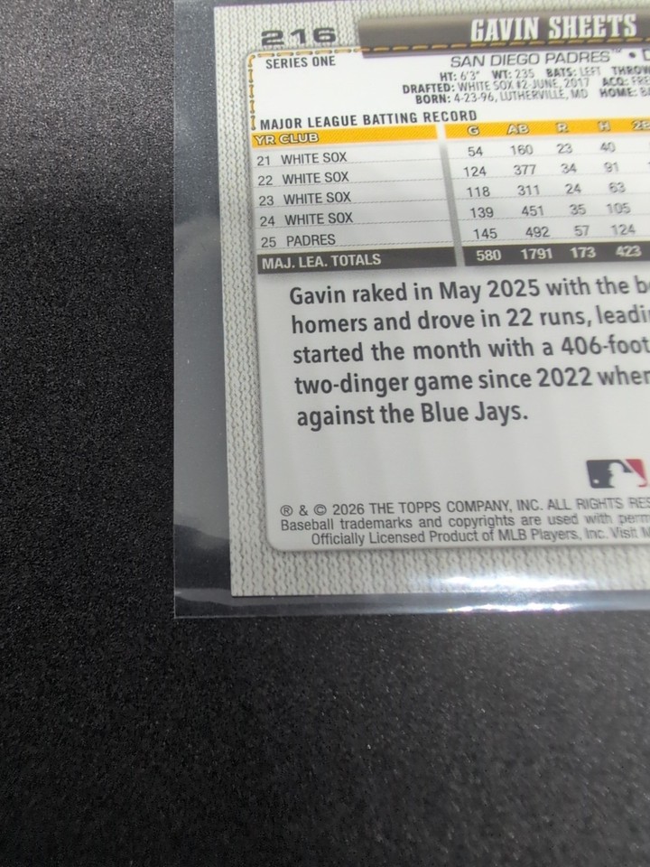 2026 Topps Series 1 Sand Glitter Gavin Sheets San Diego Padres #216 | eBay