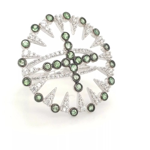 Rarities Sterling Silver Tsavorite & White Zircon Open Design Ring Size ...