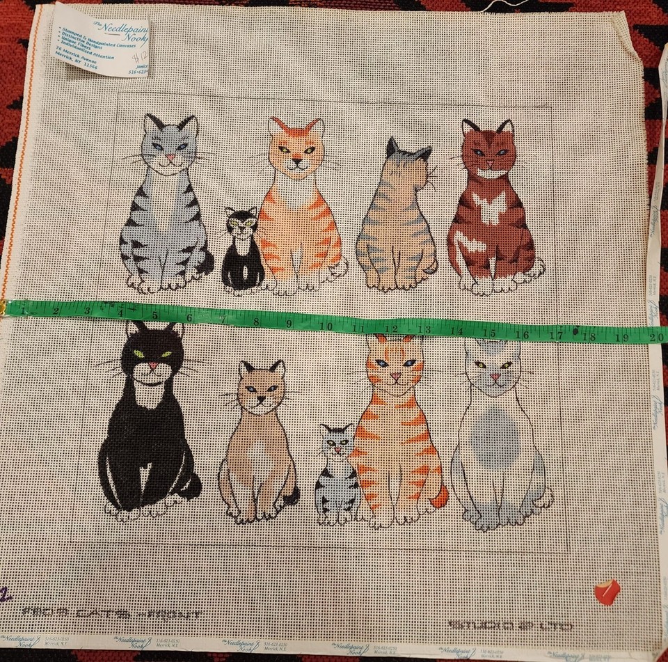 Nine Cats Needlepoint Canvas By Sandra Gilmore 14"x 14" Picture 14 pt ...
