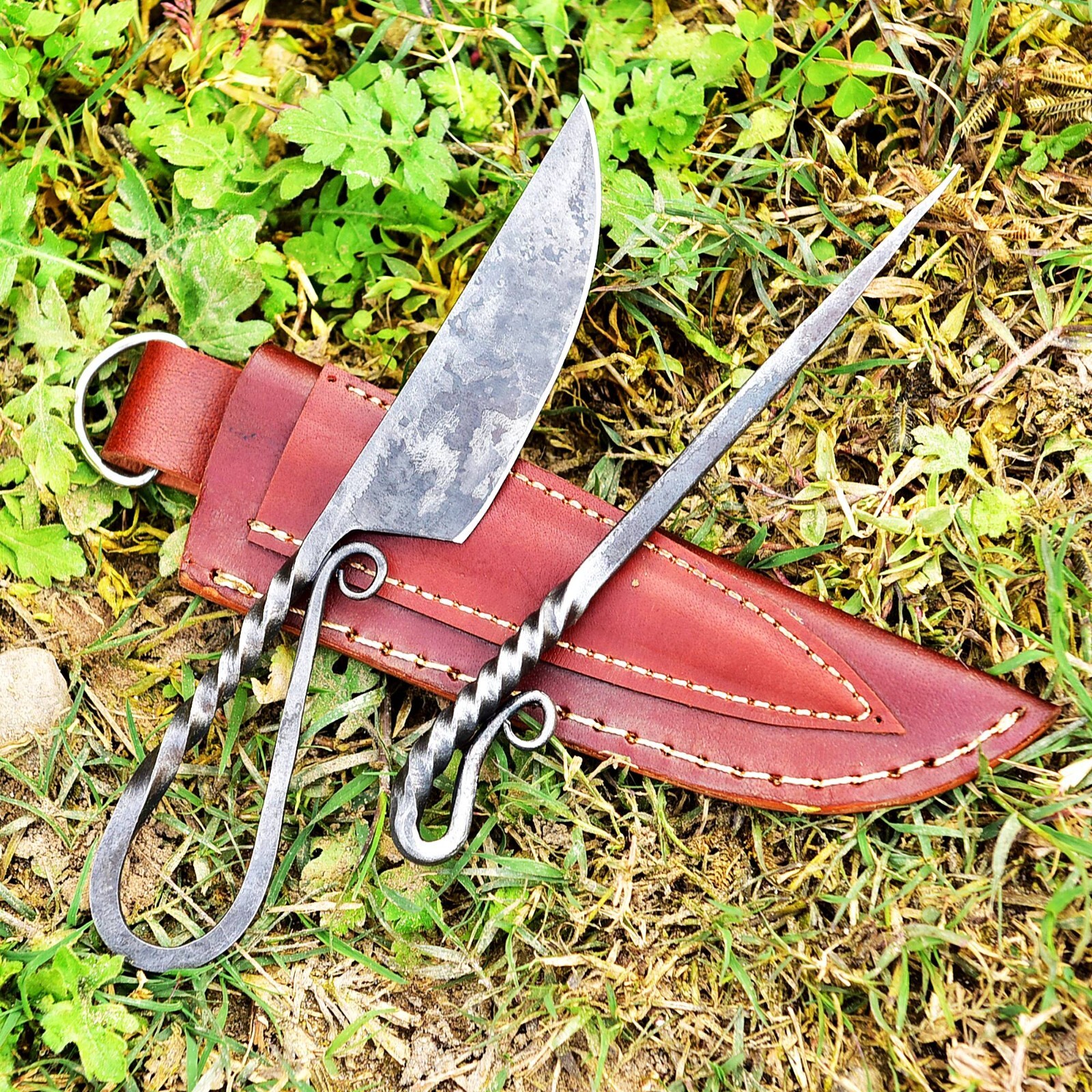 Hand Forged Viking Dining Set Medieval Knife Skewer utensil feasting ...