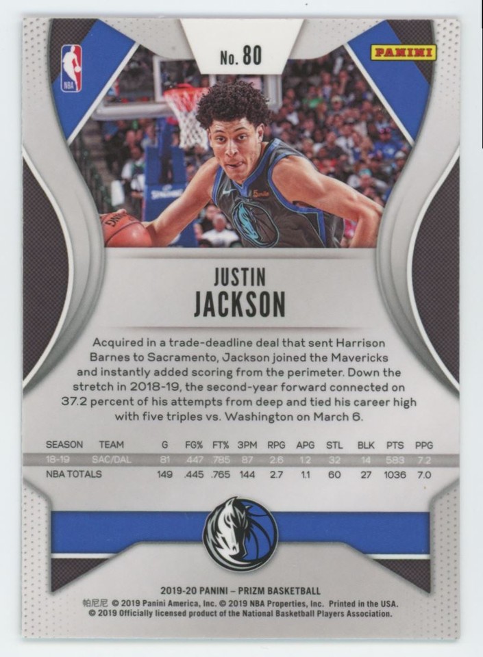 2019-20 Panini Prizm Justin Jackson Dallas Mavericks #80 | eBay