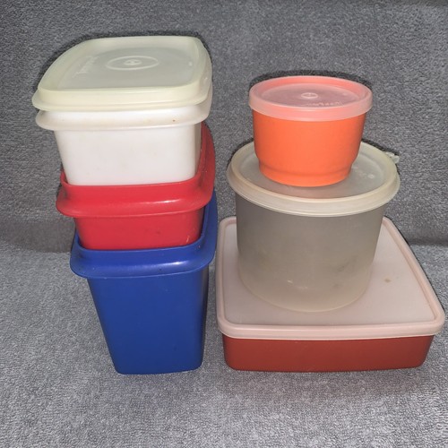 Set Of 6 Vintage Tupperware Storage Containers, Clear, Red, Blue ...
