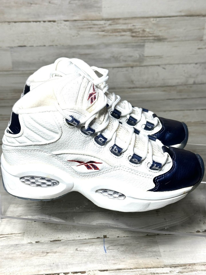 Reebok Question Mid Kids Sneakers White Pearlized Navy Size 4 | eBay