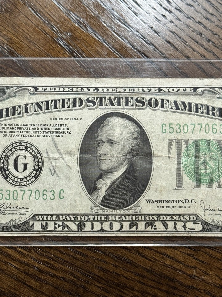 1934 C $10 Ten Dollar Federal Reserve Bank Chicago IL Currency Note ...
