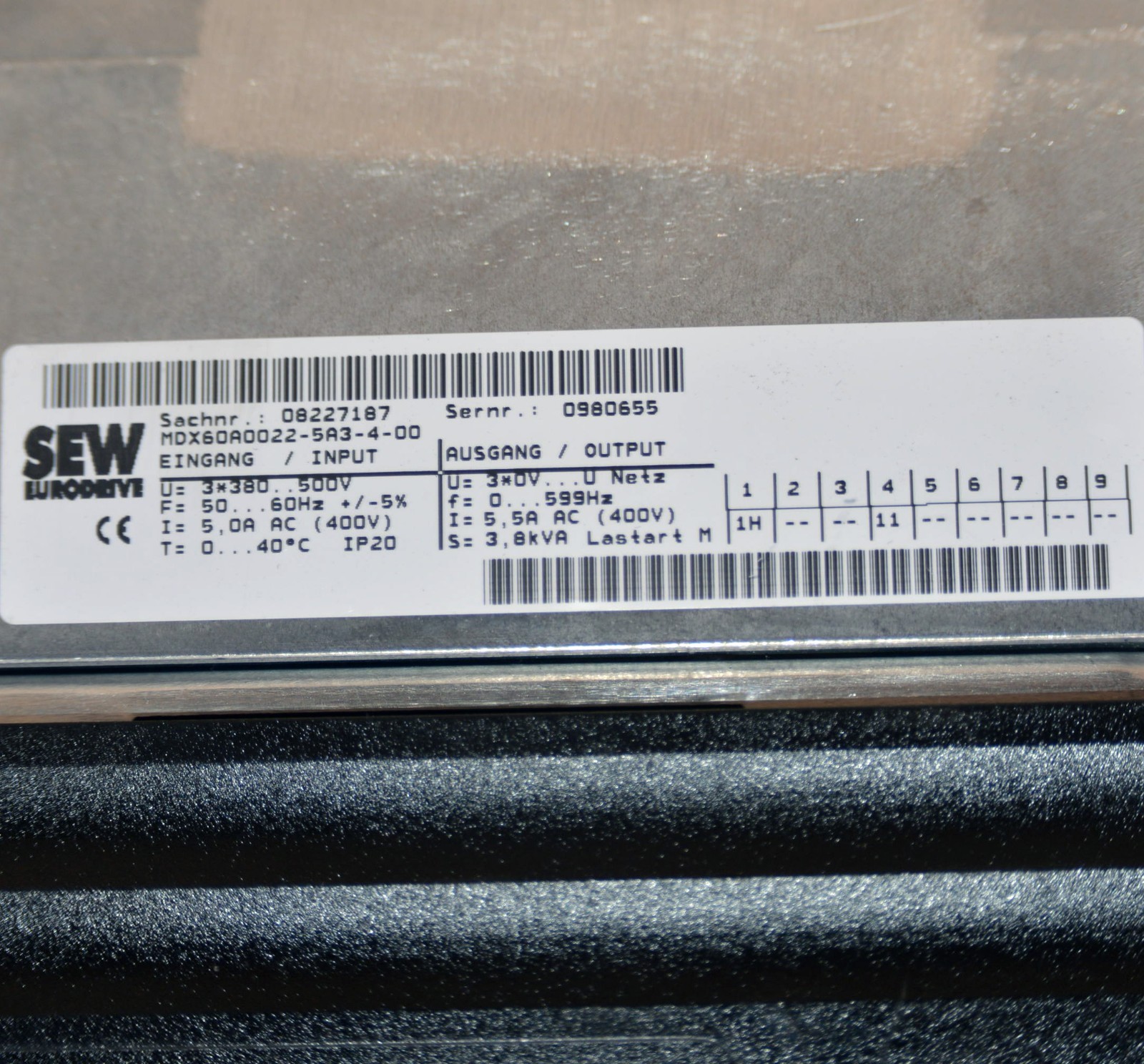 SEW EURODRIVE MOVIDRIVE 5.5A 3.8kVA 08227187 MDX60A0022-5A3-4-00 SERVO ...