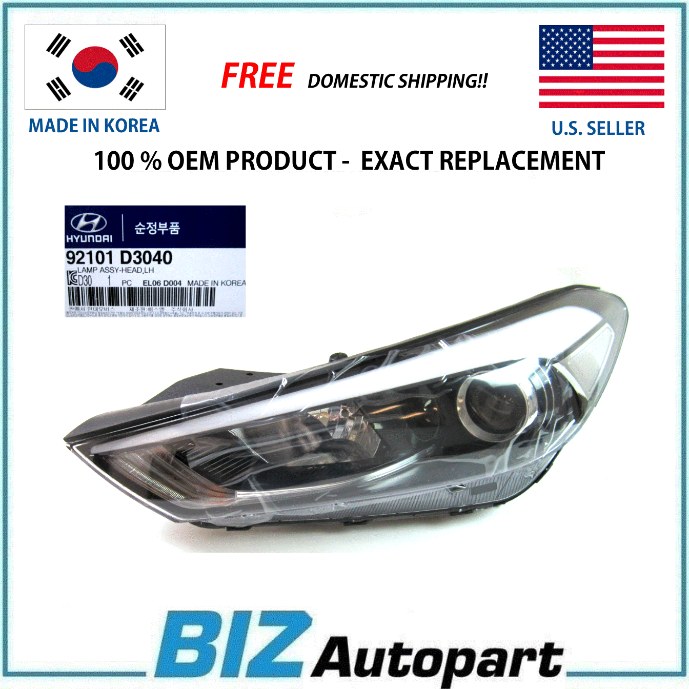 GENUINE HEAD LAMP LIGHT-LEFT FOR 16-17 HYUNDAI TUCSON 92101-D3040 | eBay