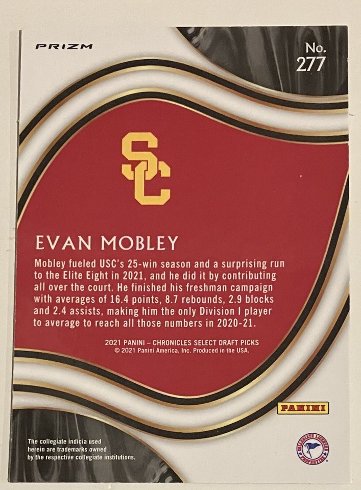 Evan Mobley 2021 Select Draft Picks Silver Prizm RC #277 USC | eBay