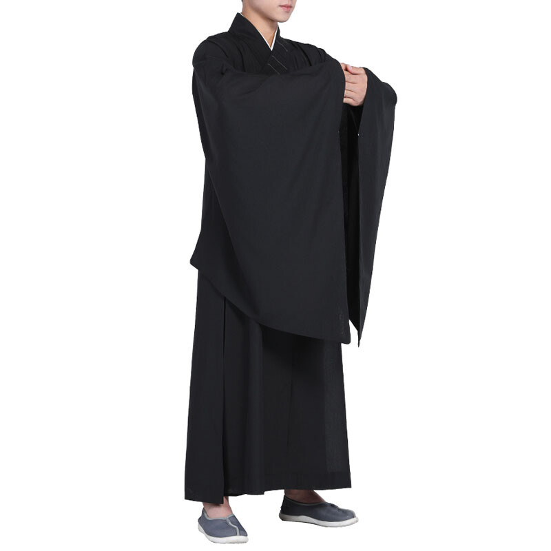 Men Buddhist Shaolin Monk Robe Kung Fu Uniform Long Gown Martial Arts ...