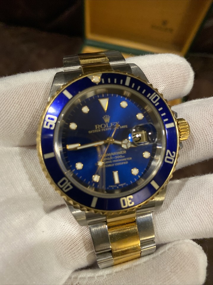 ROLEX Submariner Blue Face 18k Gold Stainless Steel Original Box Papers ...