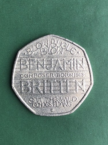 RARE BENJAMIN BRITTEN 50P COIN CIRCULATED EXCELLENT CONDITION. 100% TO ...