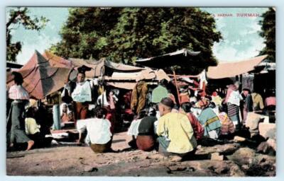 BURMAH, BURMA now MYANMAR, Southeast Asia CROWDED BAZAAR c1910s ...