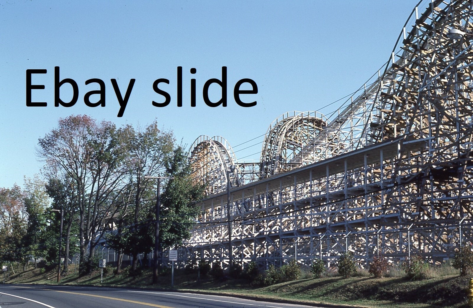 Orig 1983 35mm slide - Agawam, MA Riverside Park Cyclone roller coaster ...