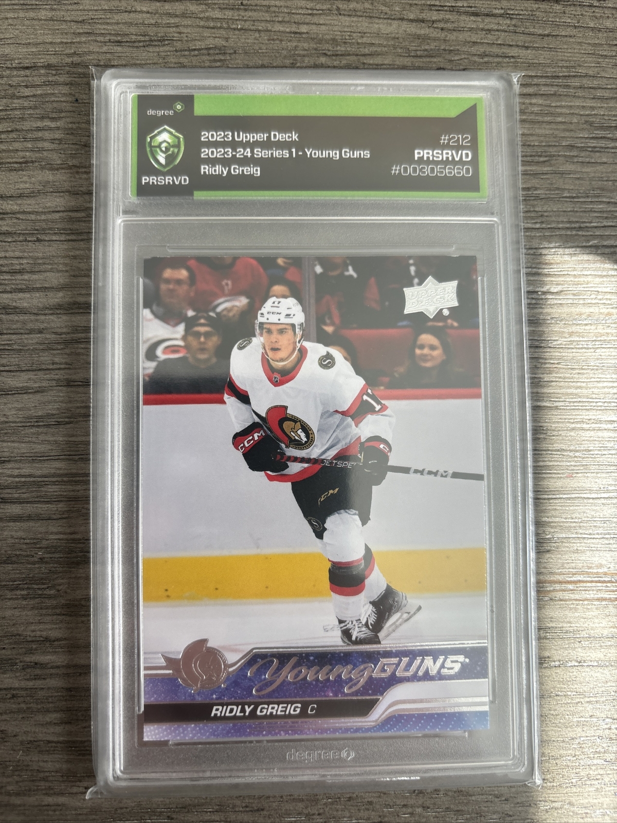 2023-24 Upper Deck Series 1 Ridly Greig #212 Young Guns Senators Degree ...