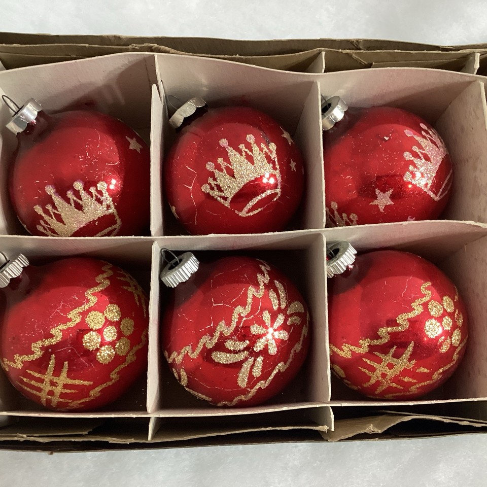 Vintage MIRO STAR 6 Christmas RED Mercury Glass Ball Ornaments ...