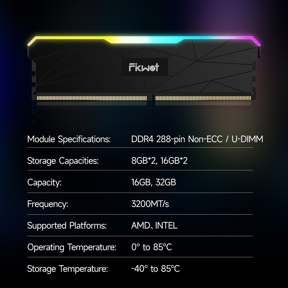 Fikwot UD11 RGB DDR4 RAM 32GB 16GB 288-Pin 3200 MT/S Desktop Memory ...
