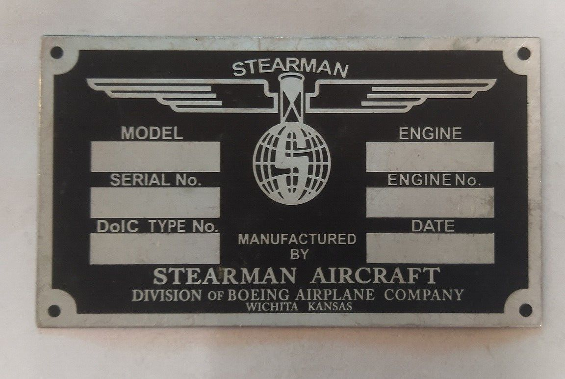 Data Plate ID Boeing Stearman Aircraft Sign Id Plate Day s36 s58 | eBay