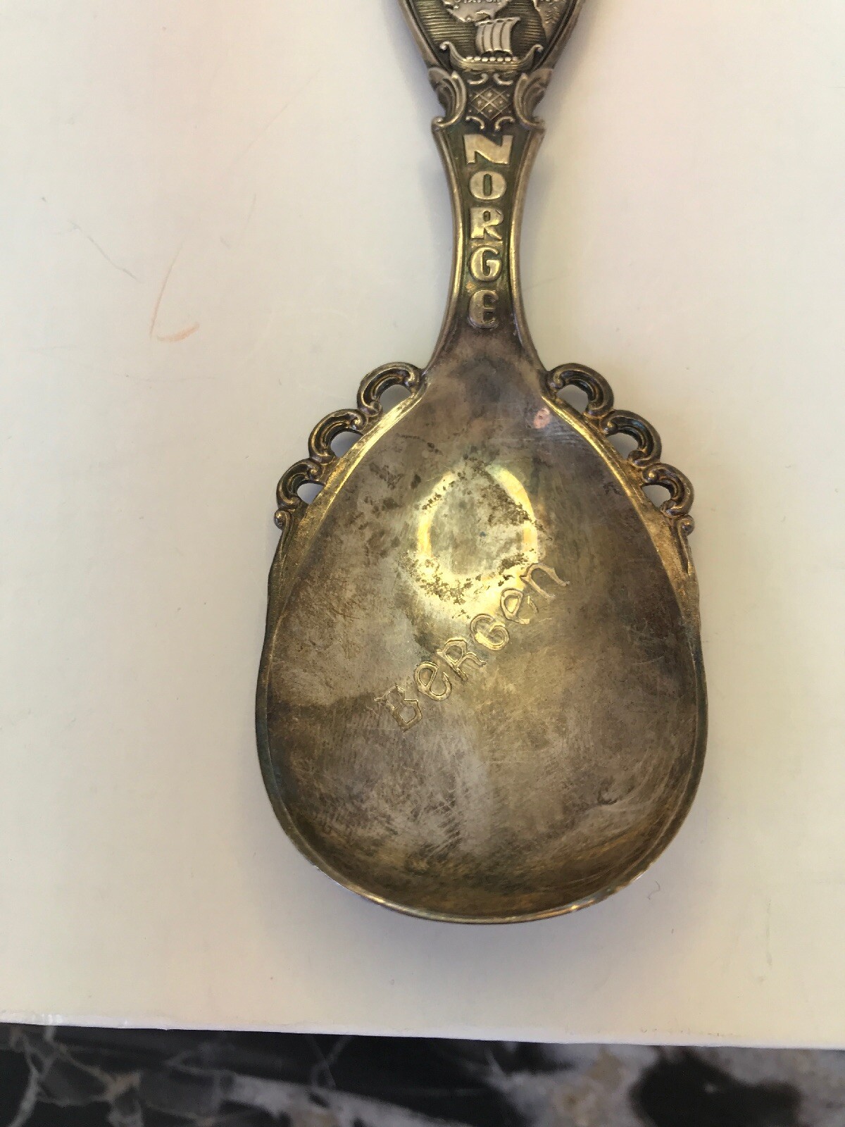 Souvenir Spoon Norge Norway Map Handle Bergen T K 40GR Vintage | eBay