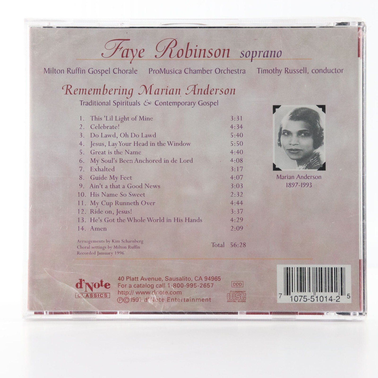 Remembering Marion Anderson von Faye Robinson Sopran (CD 1997 D'Note) VERSIEGELT Neu ...