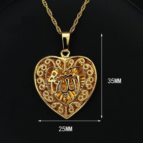 Fashion 18k Gold Plated Heart Allah Islam Pendant Necklace ! Gift ...