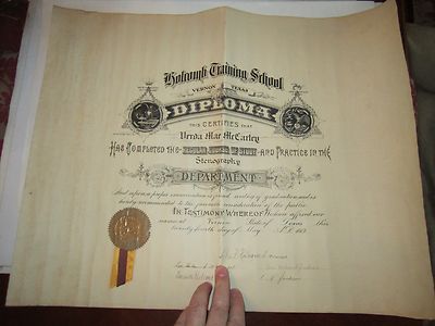 1921 STENOGRAPHY DIPLOMA CERTIFICATE - HEAVY STOCK PAPER - 23" X 18 ...