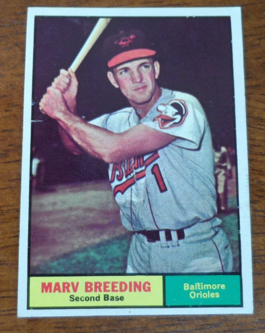 1961 TOPPS BASEBALL #321 MARV BREEDING BALTIMORE ORIOLES EX-MT 0-1084 ...