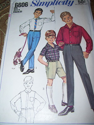 1966 SIMPLICITY #6606 - BOYS LONG or SHORT SLEEVE SHIRT & PANTS PATTERN ...