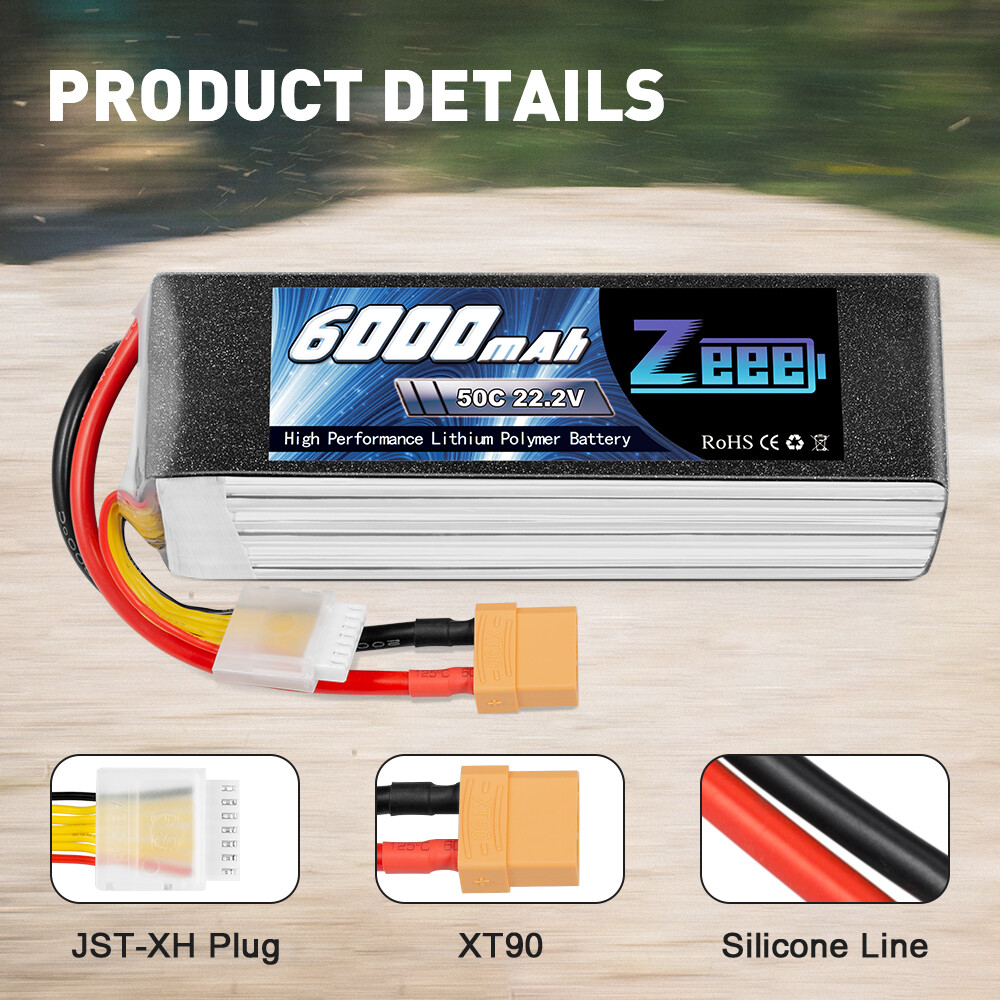 Zeee 6S LiPo Battery 6000mAh 22.2V 50C XT90 for Heli Airplane Quad FPV ...