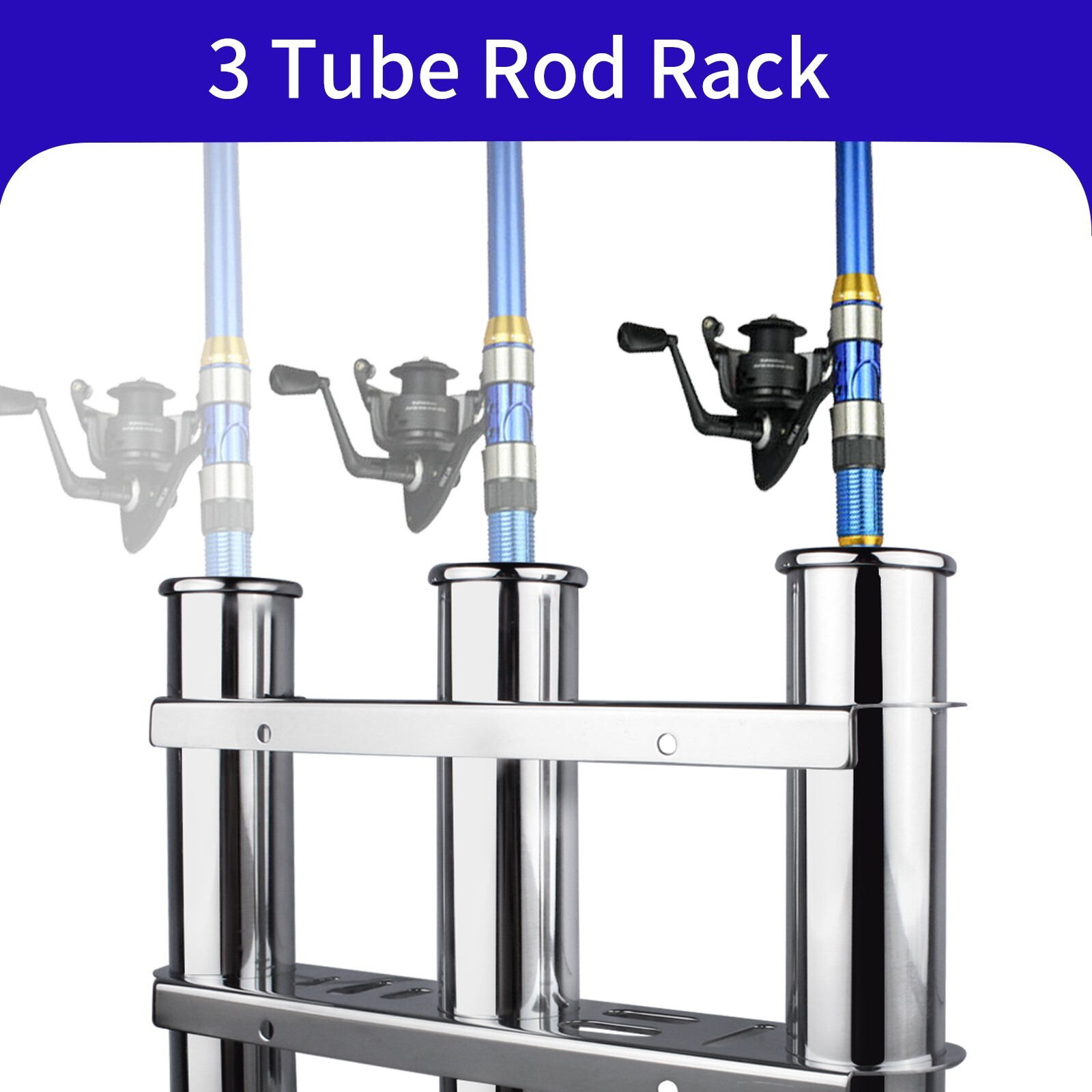 Boat Stainless Steel Fishing Holder 3 Tubes Linked Rod Rack with ...