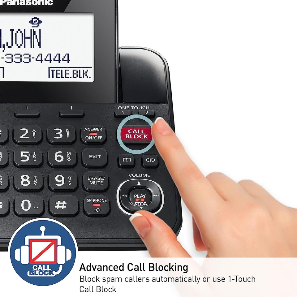 PANASONIC Corded Cordless Phone System Answering Machine Call Block 2 ...