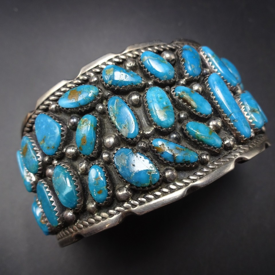Delbert Gordon NAVAJO Sterling Silver DEEP BLUE TURQUOISE Cluster Cuff ...