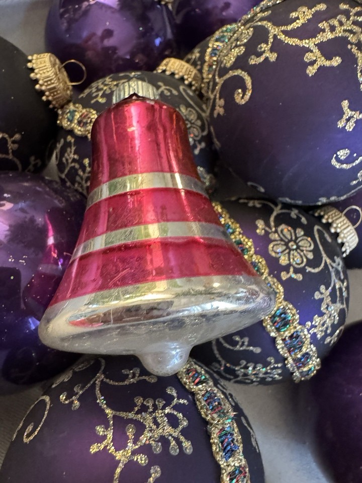 Vintage Shiny Brite Bell Shape Striped Christmas Ornament 3" Fuschia ...