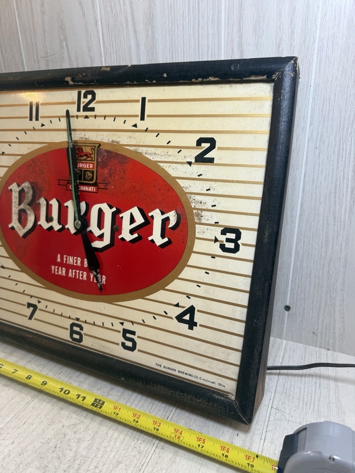 Vintage 1951 Burger Beer Clock Sign Cincinnati 19”x14.5” Working! | eBay