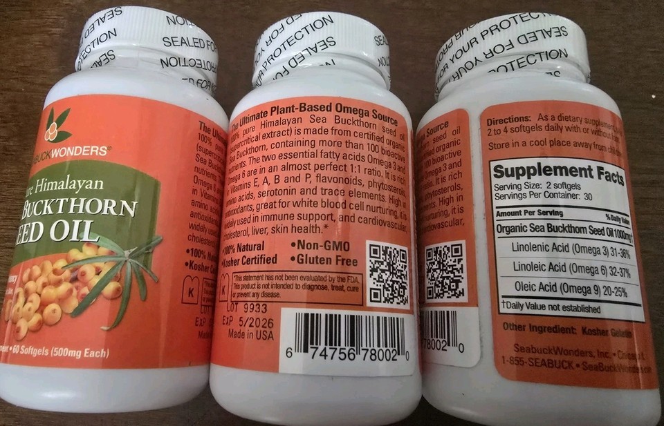 3 Pack 60 Softgels SEA BUCKTHORN SEED OIL Seabuck Wonders EXP. Date 05/ ...