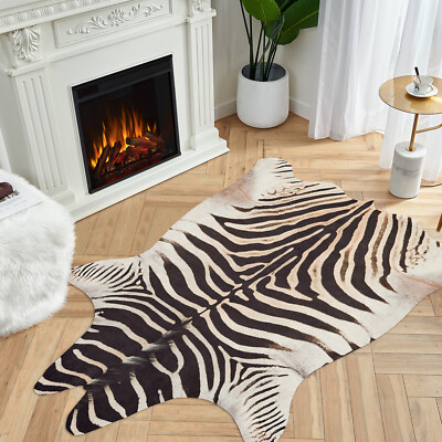 Faux Skin Zebra Area Rug Cowhide Rug Indoor Floorcover for Living Room ...