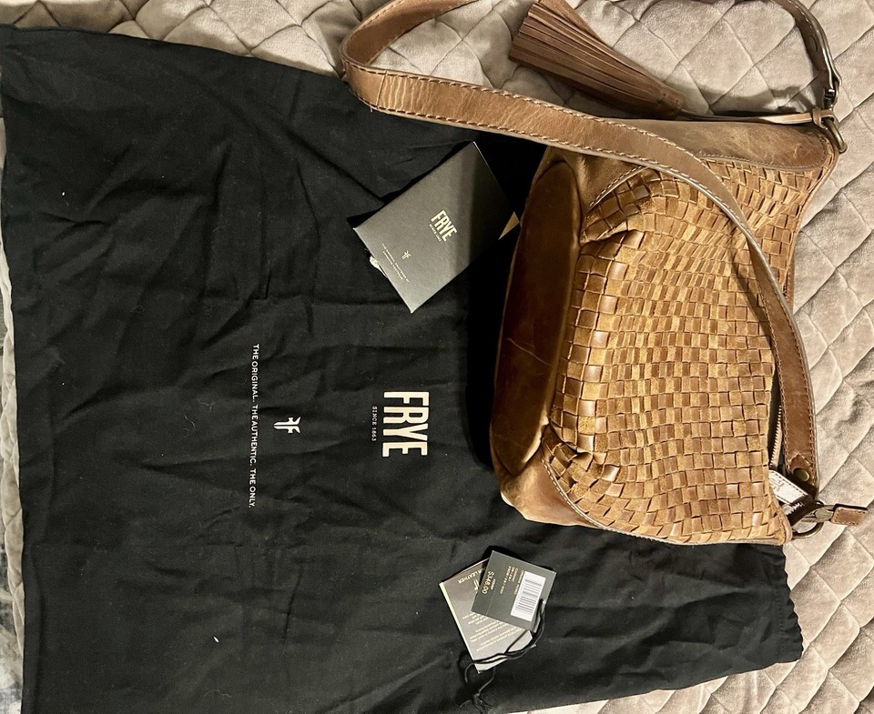 Frye Oriana Woven Leather Crossbody Hobo Purse Shoulder Bag Cognac Brwn ...