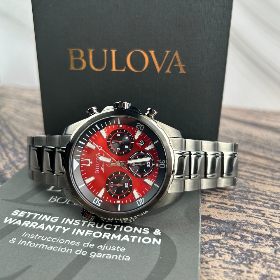Bulova 98B350 Red Marine Star Stainless Steel Men's Chronograph Watch ...