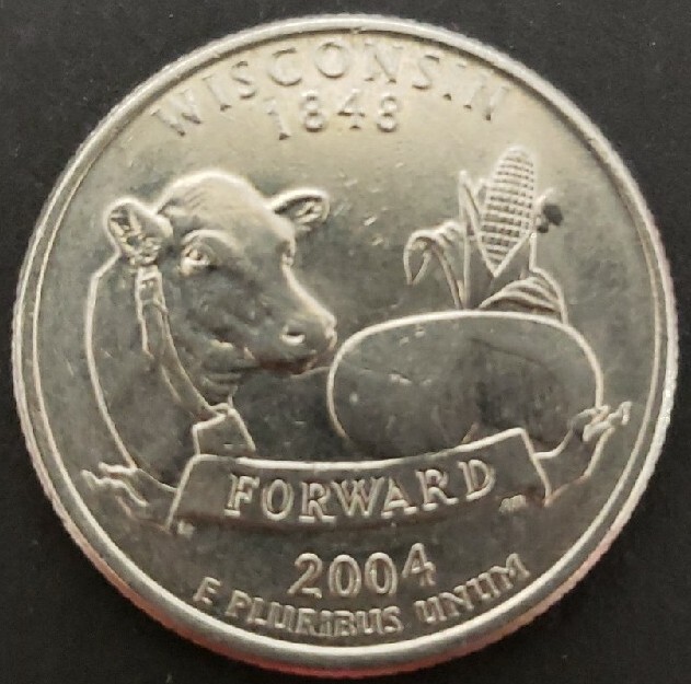 2004 D Wisconsin Washington Quarter Error Obverse Die Break Mint Mark ...