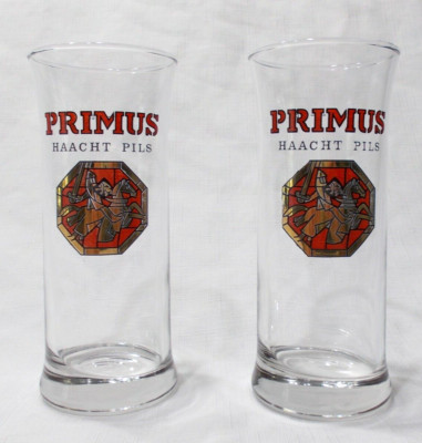 VTG Belgian Cafe Tavern pup bar Primus Haacht Beer Glass pair KNIGHT on ...